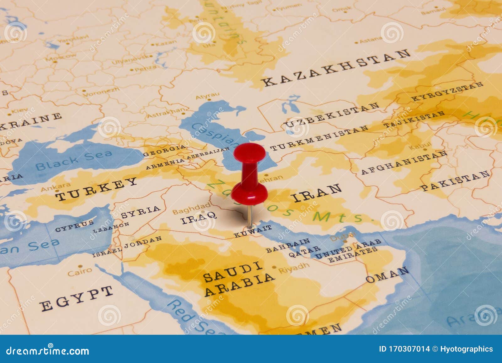 A Red Pin on Kuwait of the World Map Stock Photo - Image of nations ...