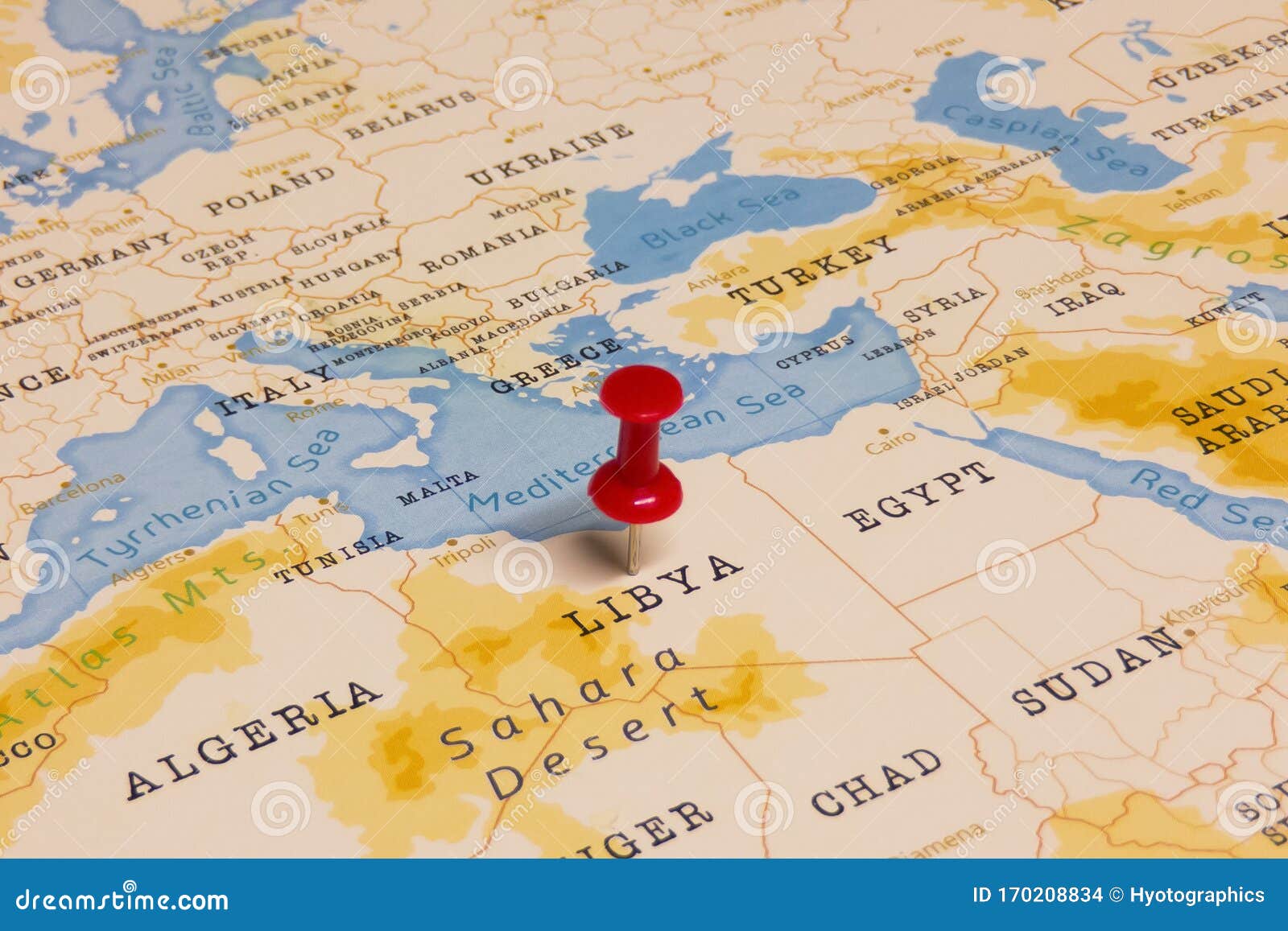 A Red Pin on Libya of the World Map Stock Photo - Image of culture ...