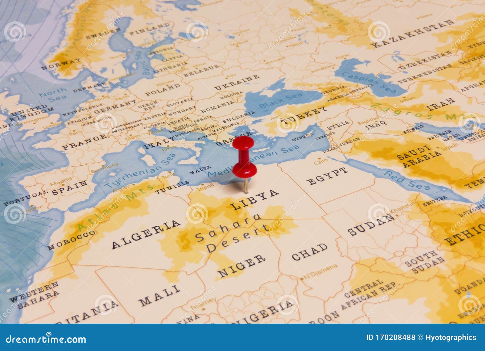A Red Pin on Libya of the World Map Stock Photo - Image of civil ...