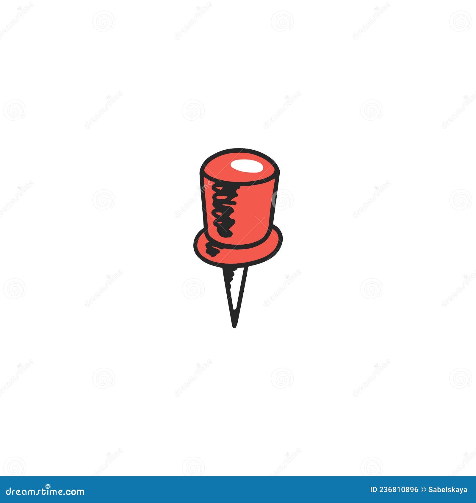 Red Pin Map Needle Pointer Doodle Vector Icon. Hand Drawn Tack for Wall ...