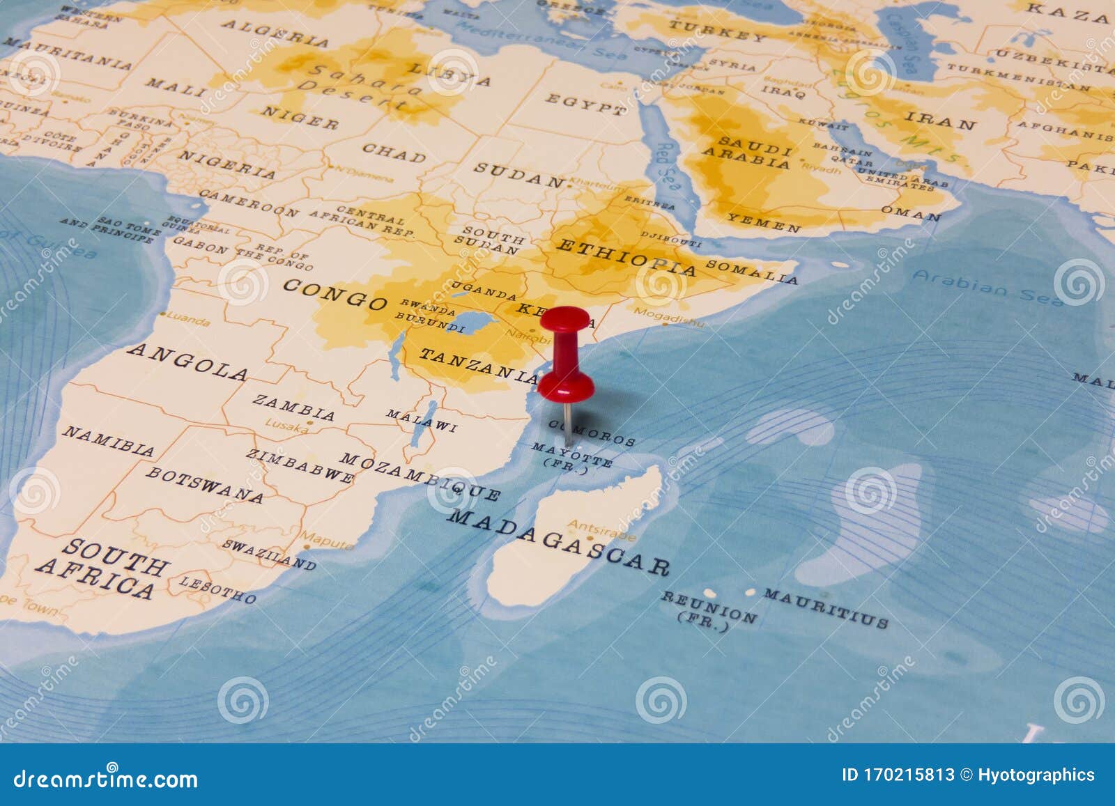 A Red Pin on Mayotte of the World Map Stock Image - Image of globe ...