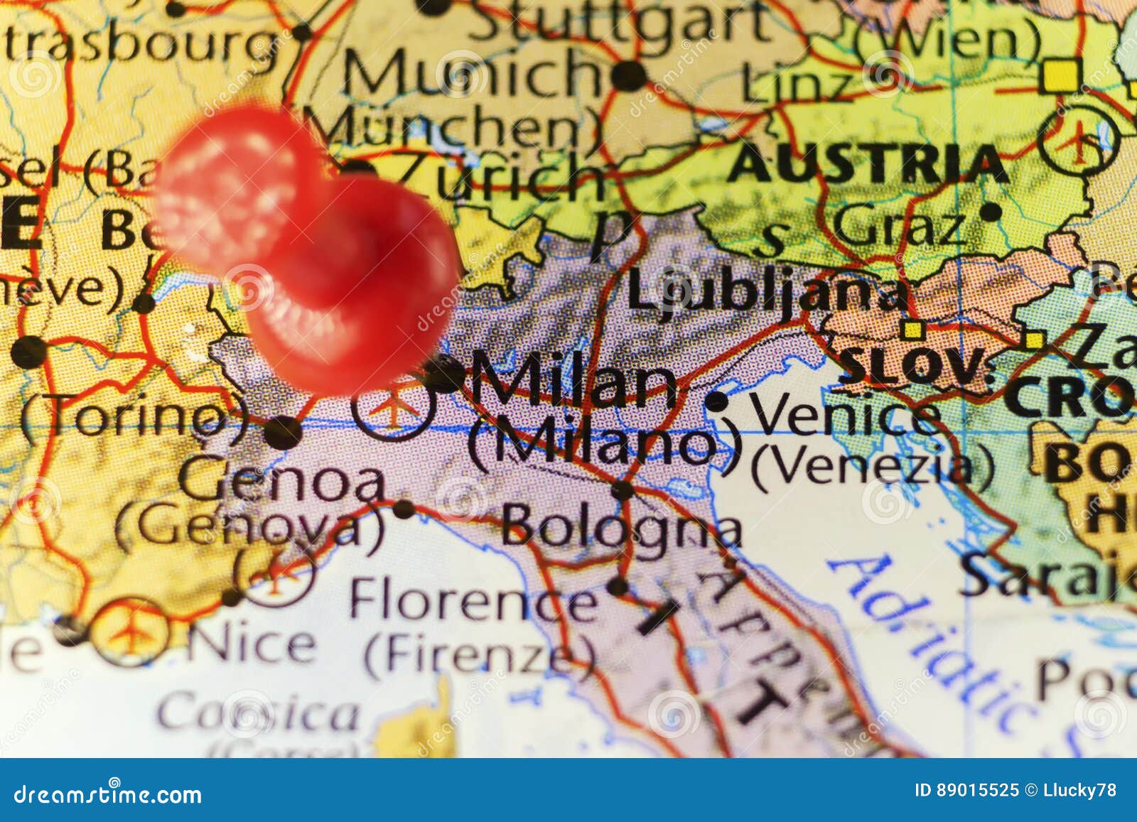 Red pin on Milan, Italy stock illustration. Illustration of travel ...