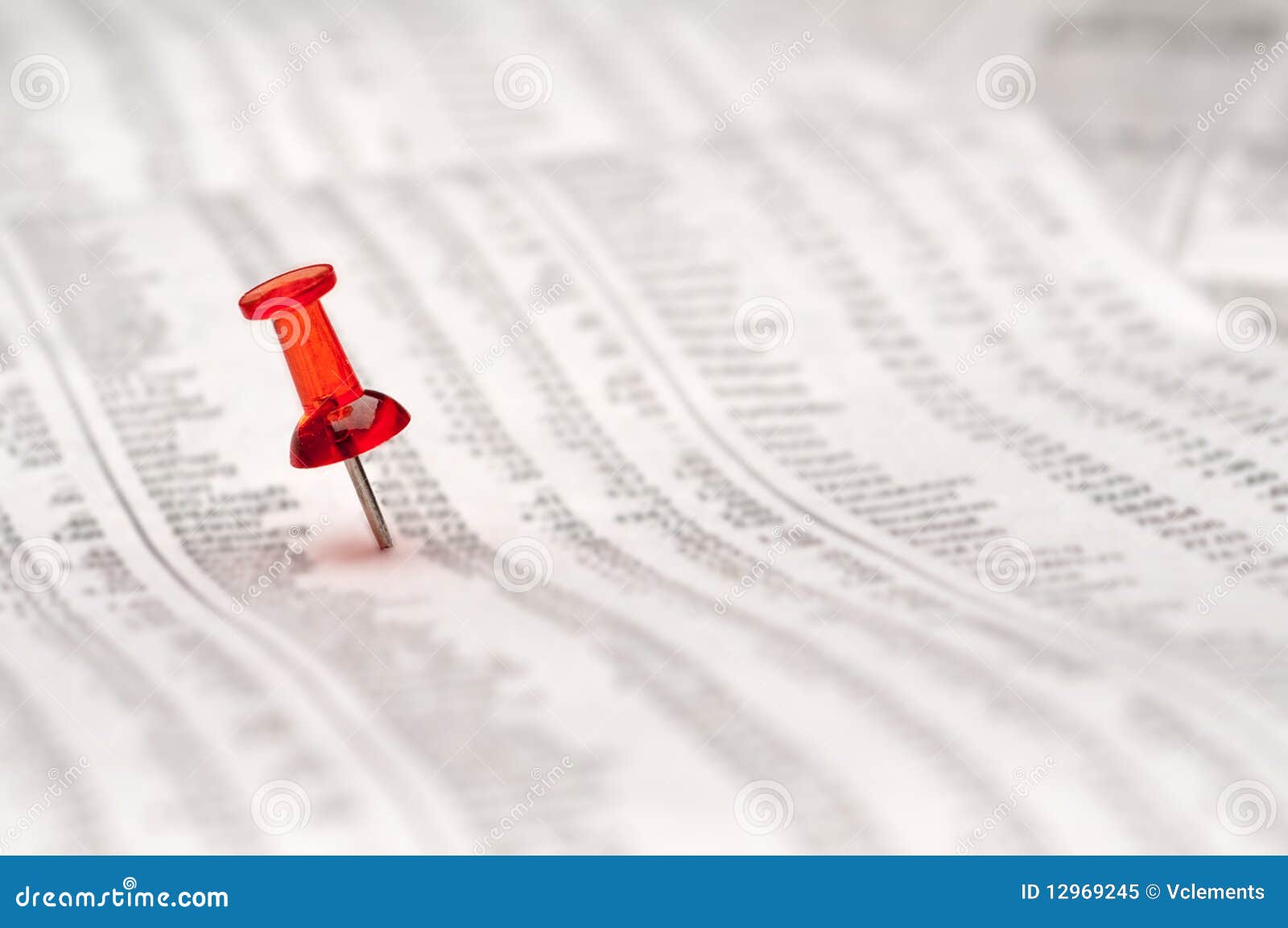Of a Red Pin in a Newspaper Stock Report Stock Image - Image of market ...