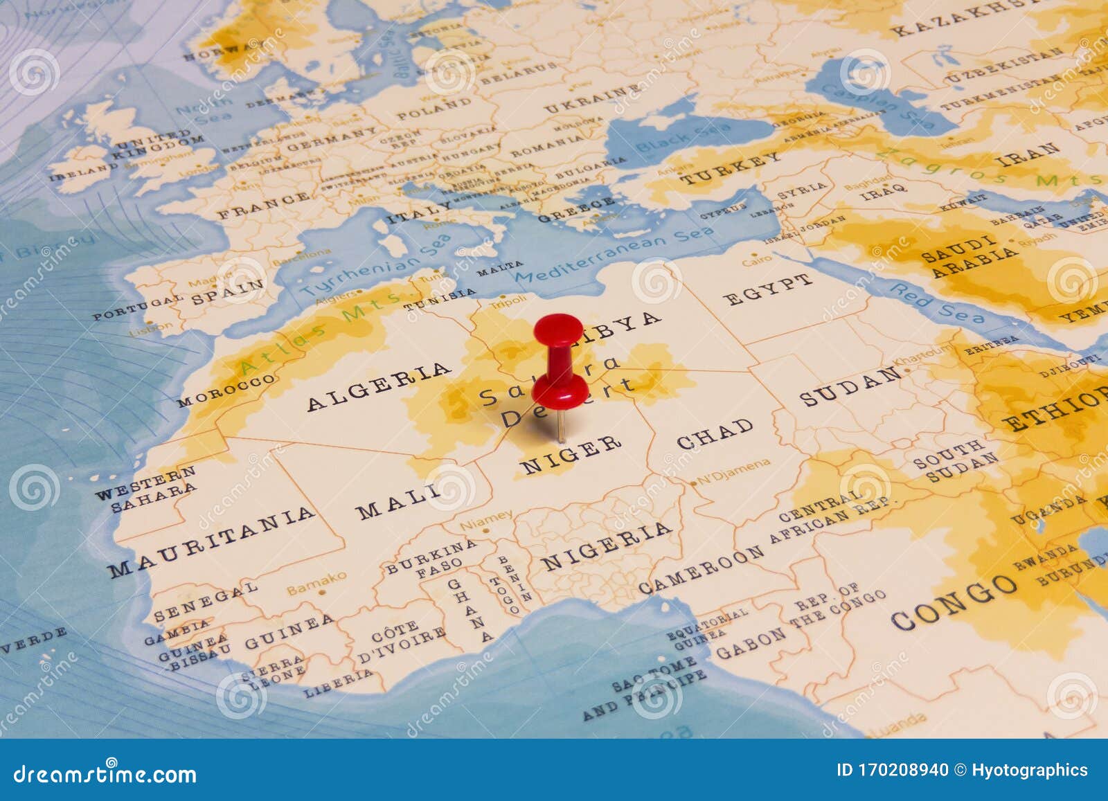 A Red Pin on Niger of the World Map Stock Photo - Image of government ...