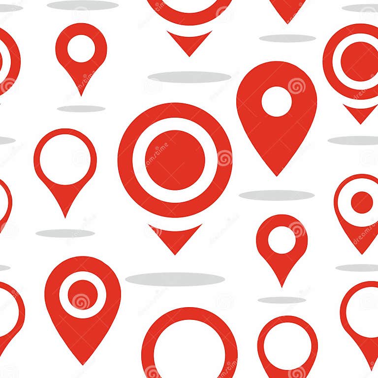 Red Pin Point Icon Seamless Pattern on White Background. Stock Vector ...