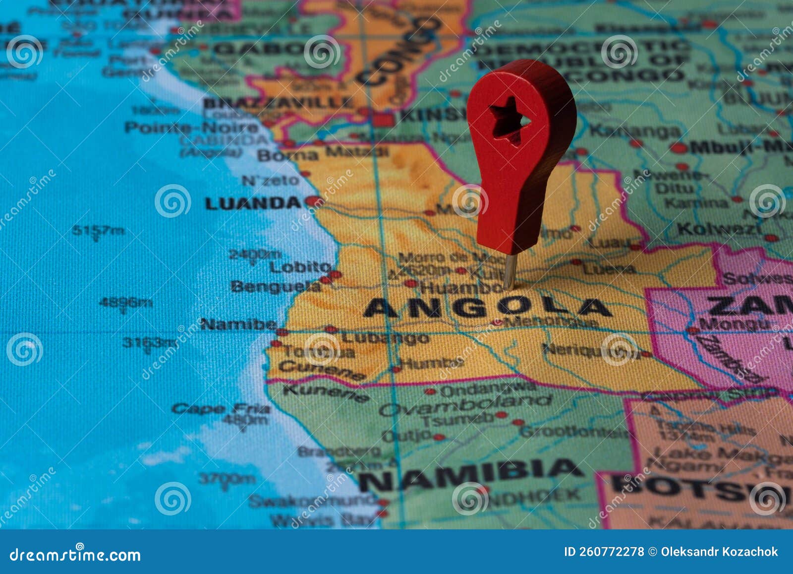 Red Pin, Point on the Map of Angola. Concept Travel Background. Stock ...