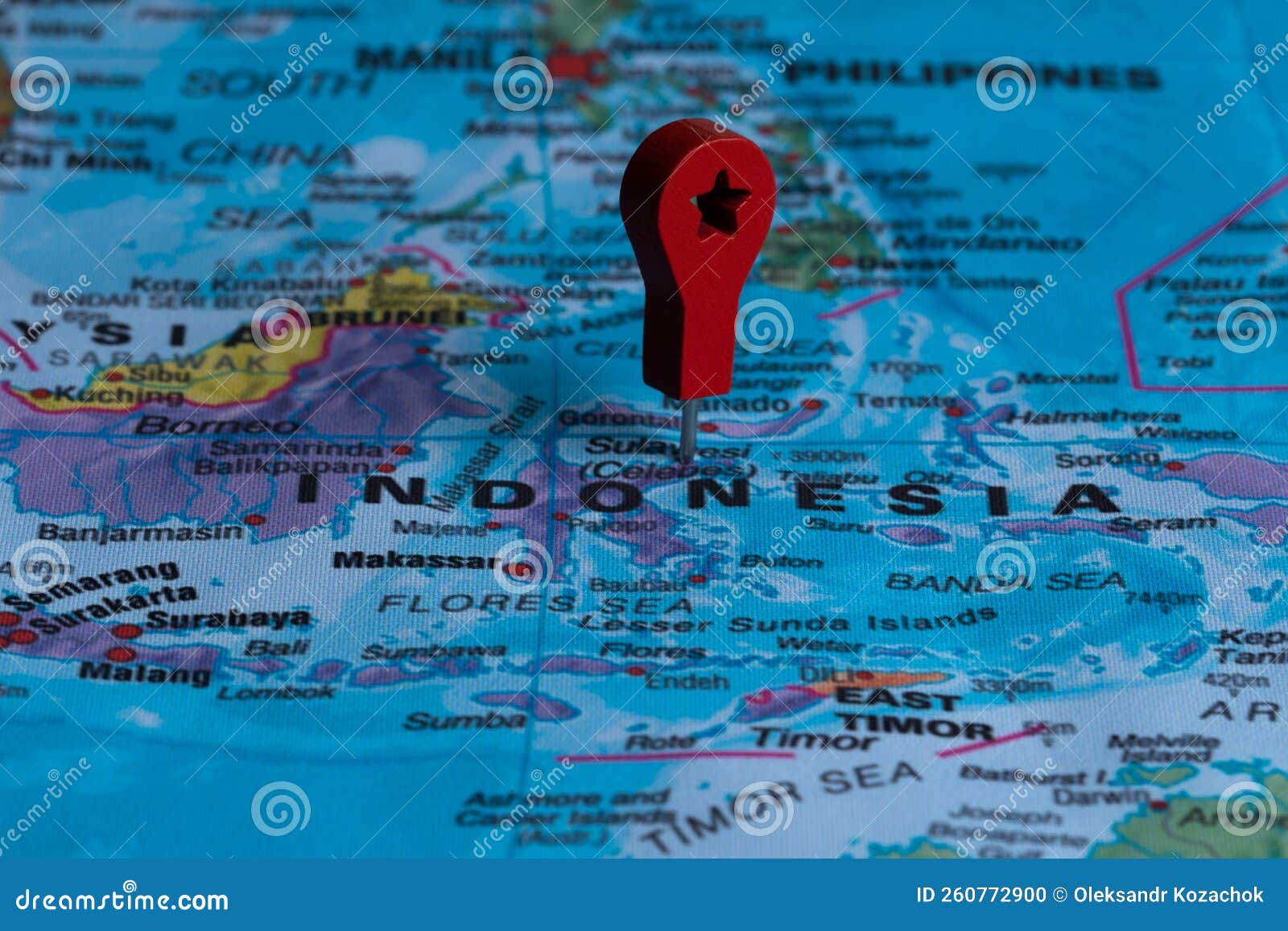 Red Pin, Point on the Map of Indonesia. Concept Travel Background ...