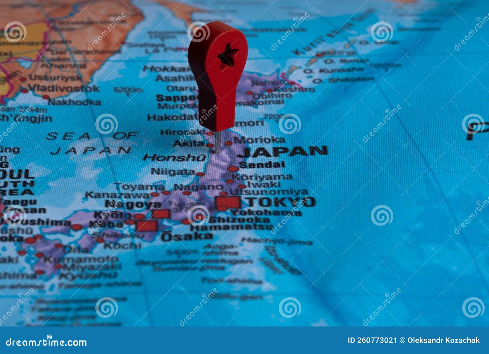 Red Pin, Point on the Map of Japan. Concept Travel Background. Stock ...