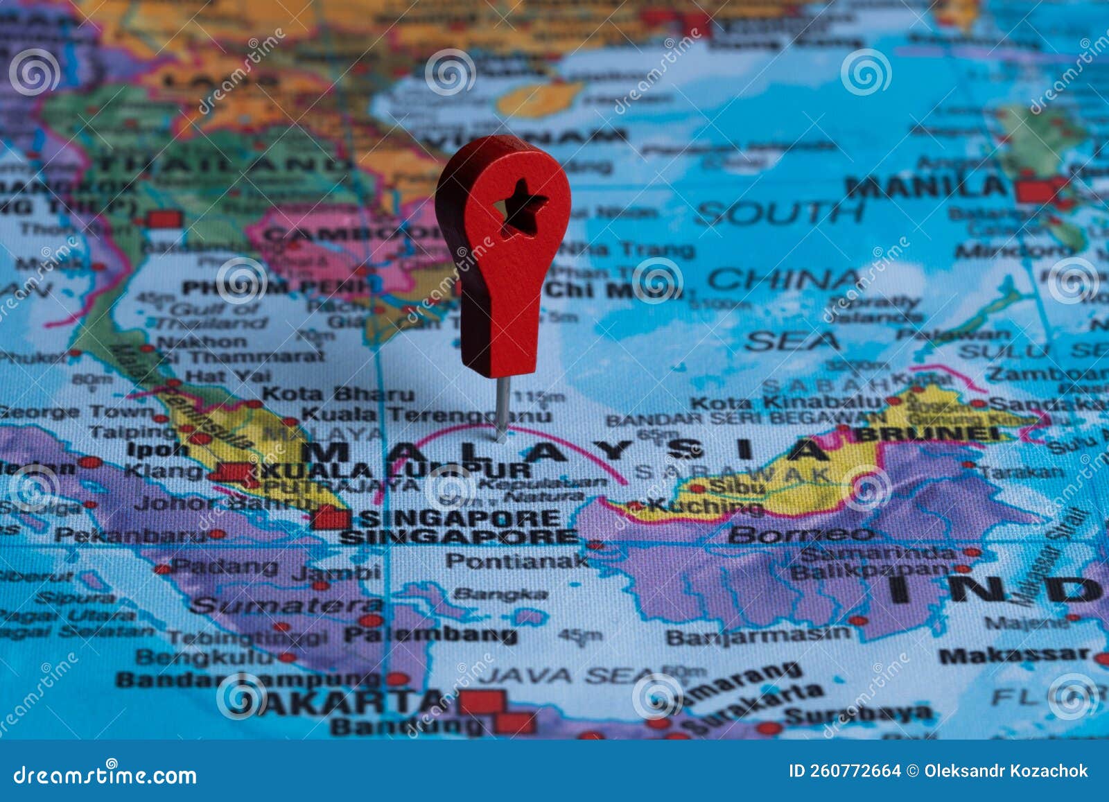 Red Pin, Point on the Map of Malaysia. Concept Travel Background. Stock ...