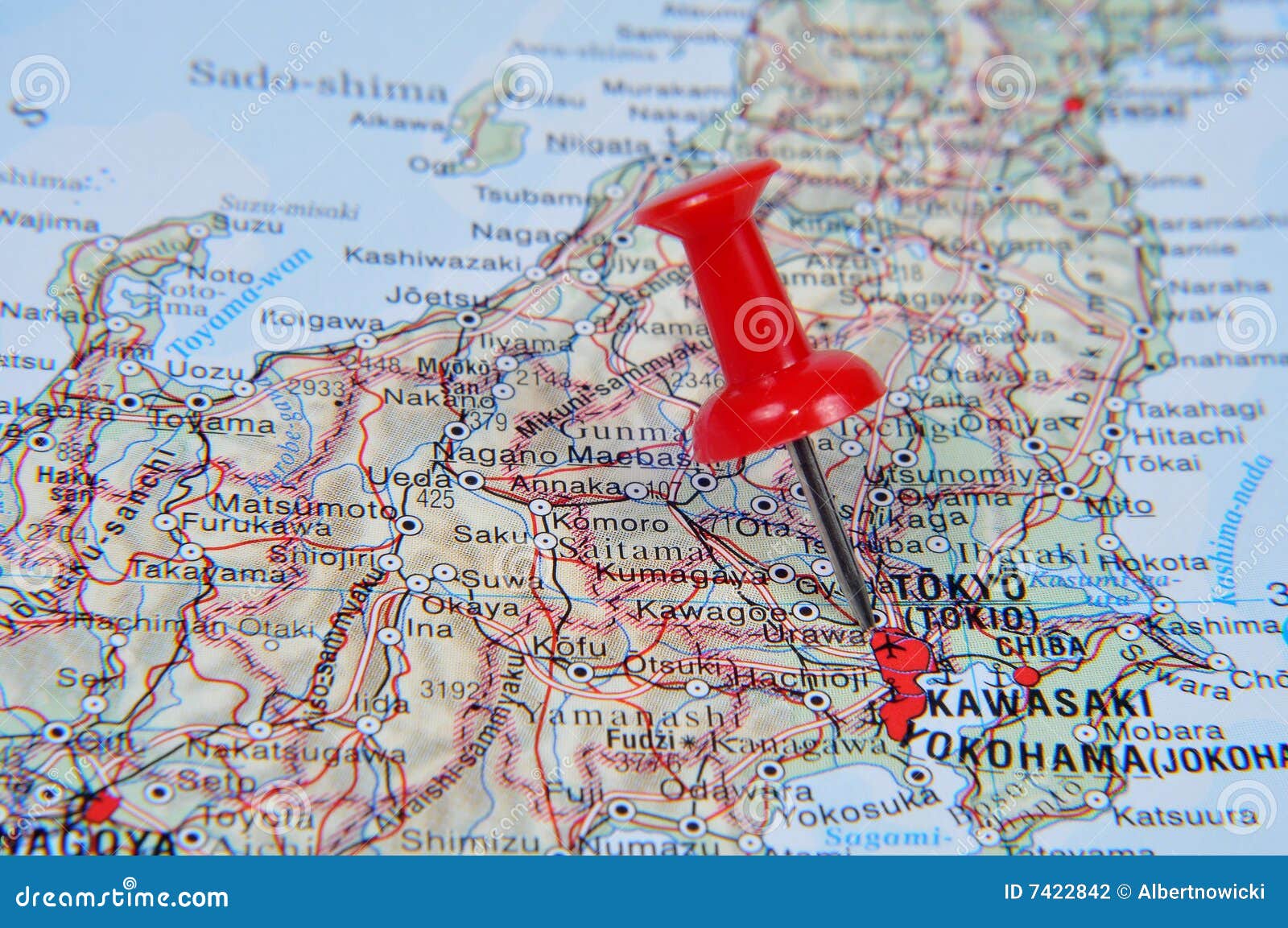 Red Pin Pointing Tokyo on Map in Atlas Stock Photo - Image of push ...
