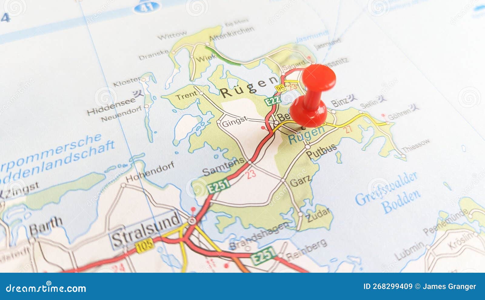 A Red Pin Stuck in the Island of Rügen on a Map of Germany Stock Image ...