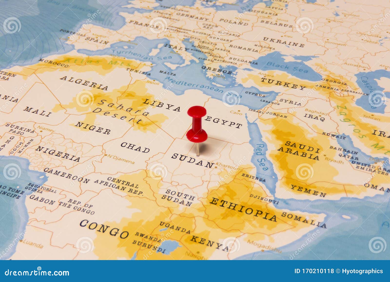 A Red Pin on Sudan of the World Map Stock Photo - Image of flag, cities ...