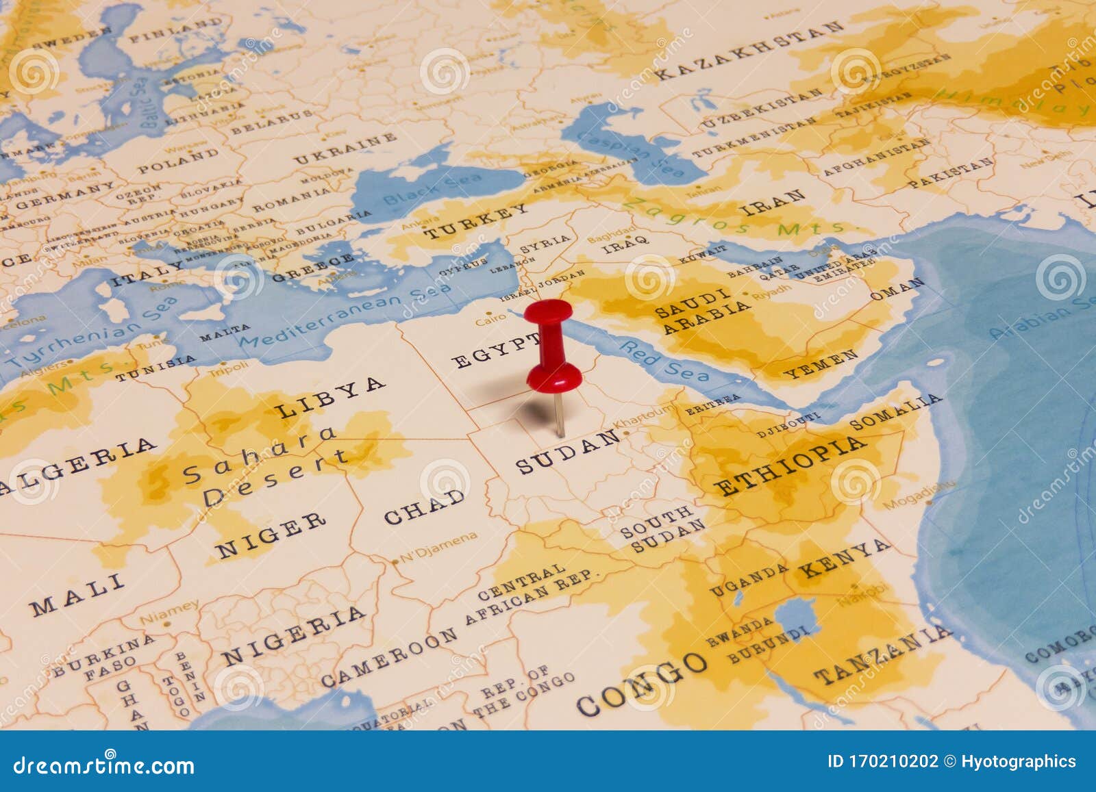 A Red Pin on Sudan of the World Map Stock Photo - Image of atlas ...