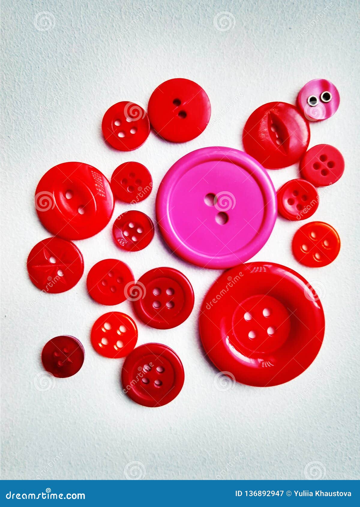 Big and Smal Red Buttons on Wihte Stock Image - Image of bright, sewing ...