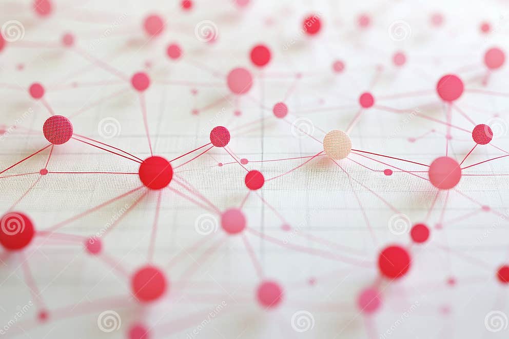 Red and Pink Network Nodes Connected by Thin Lines on a White ...
