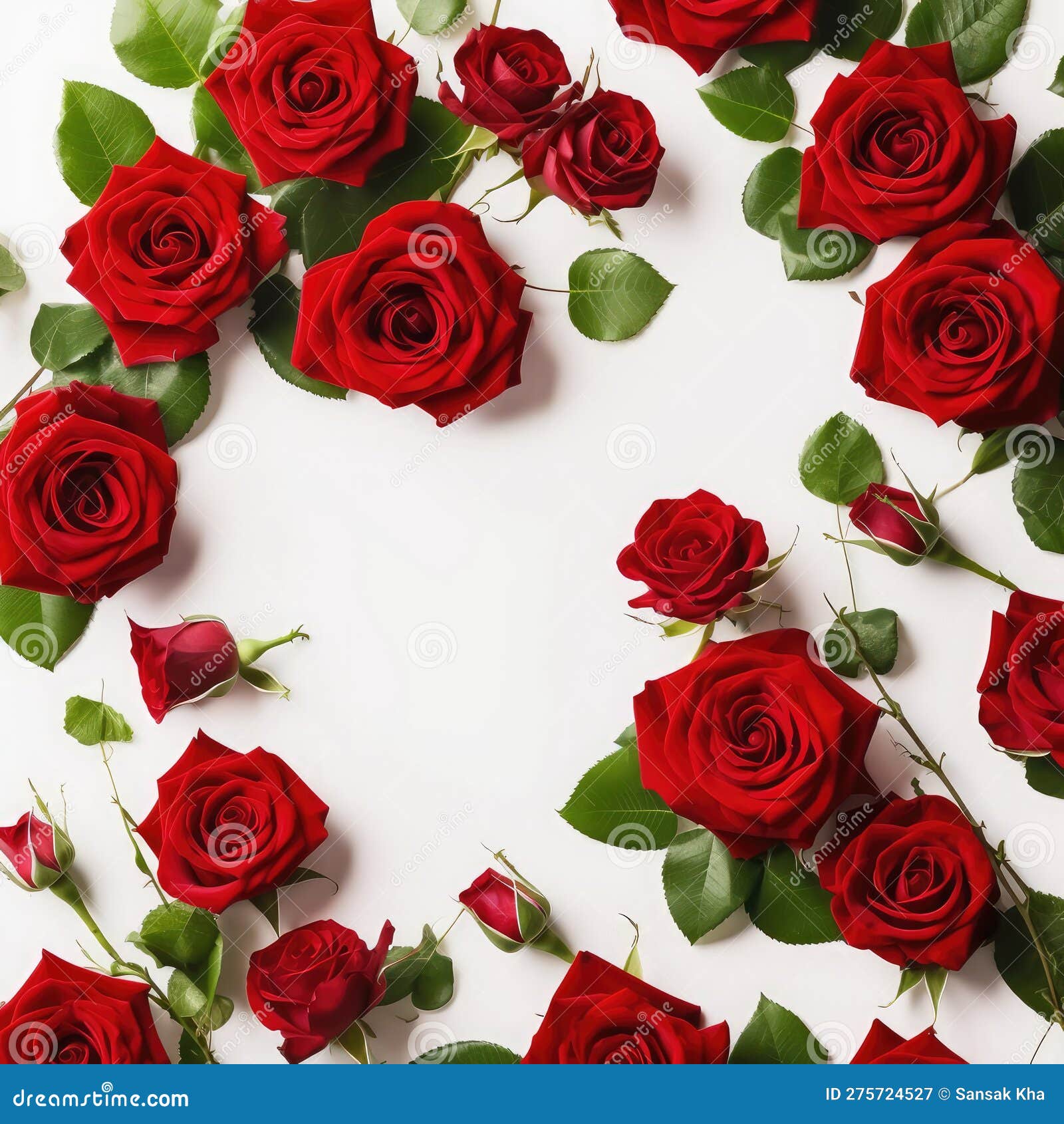 Red and Pink Roses Ornament on White Background Stock Illustration ...