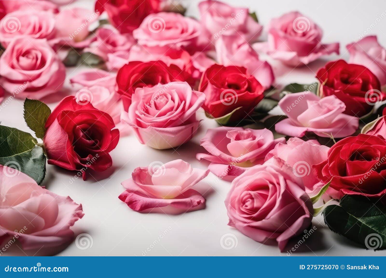 Red and Pink Roses Ornament on White Background Stock Illustration ...