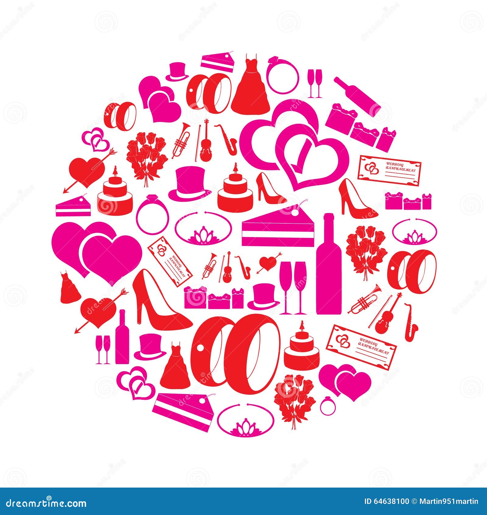 Red and Pink Simple Wedding Icons in Circle Stock Vector - Illustration ...