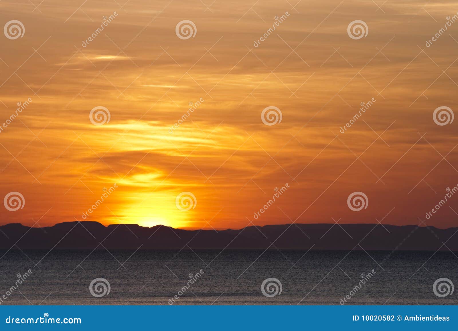 Red Pink Sunset Over Ocean and Mountains Stock Photo - Image of sunset ...
