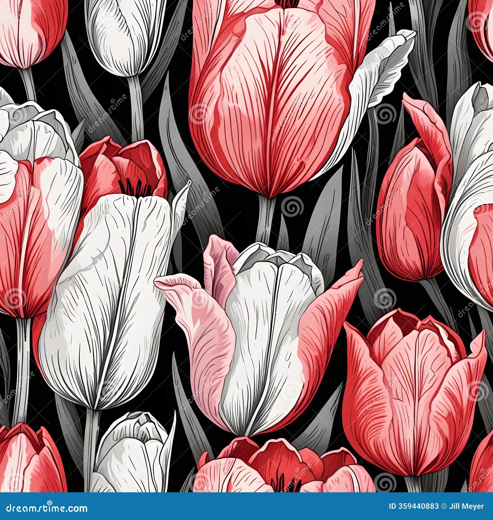 Red, Pink, Tulips Pattern for Backgrounds Stock Illustration ...