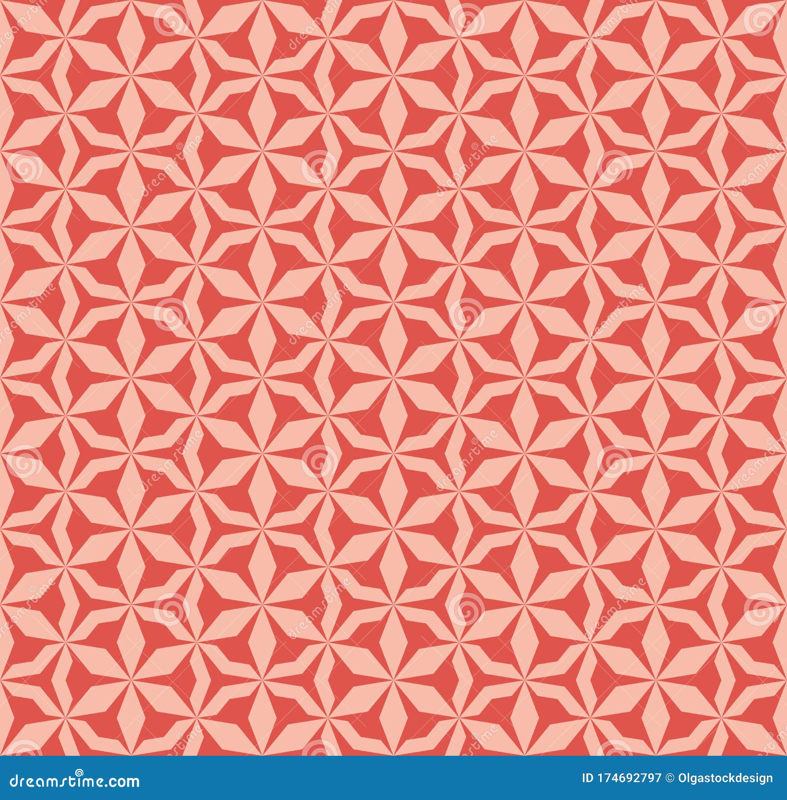 Red and Pink Vector Abstract Geometric Seamless Pattern with Flowers ...