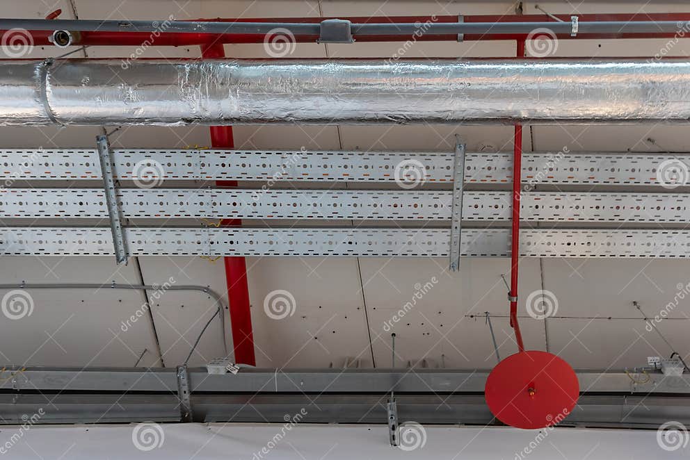 Red Pipe of a Fire Extinguishing System Stock Image - Image of ...