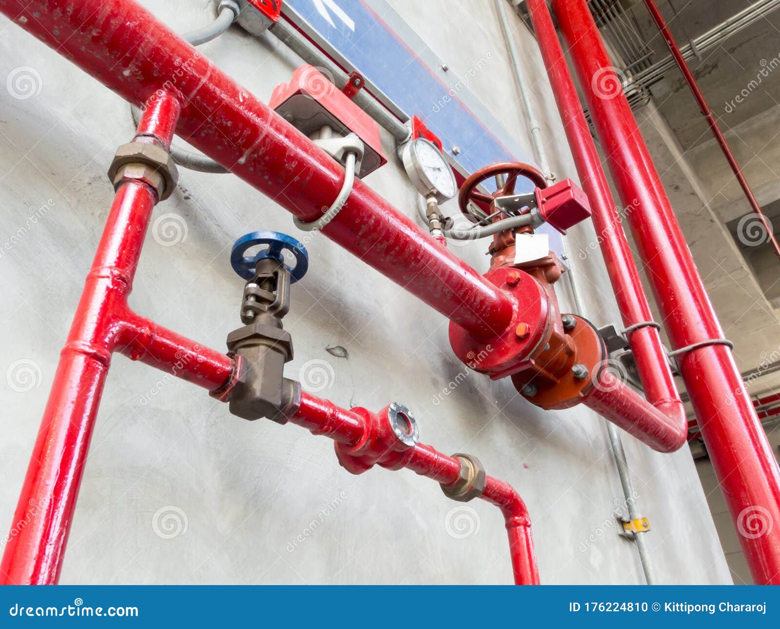 Red Pipe Used for Fire and Valve Stock Photo - Image of safety ...