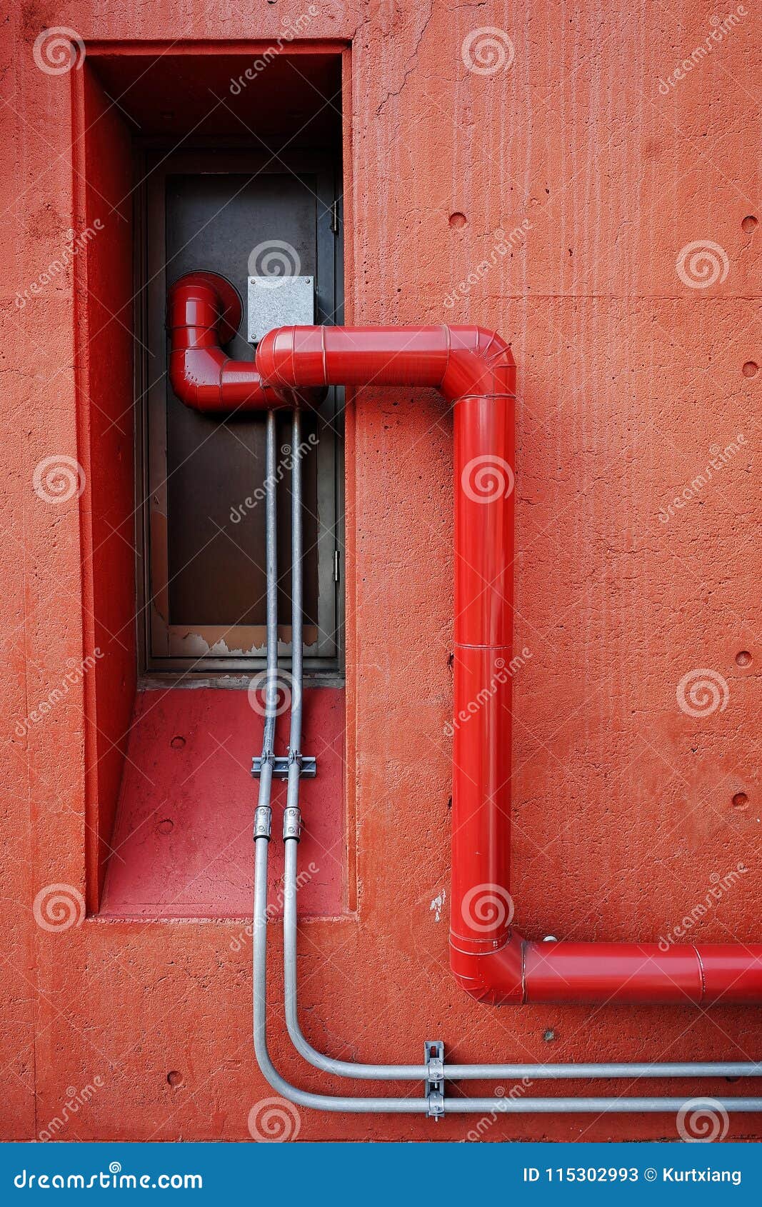 Red pipe with wire pipes stock image. Image of security - 115302993
