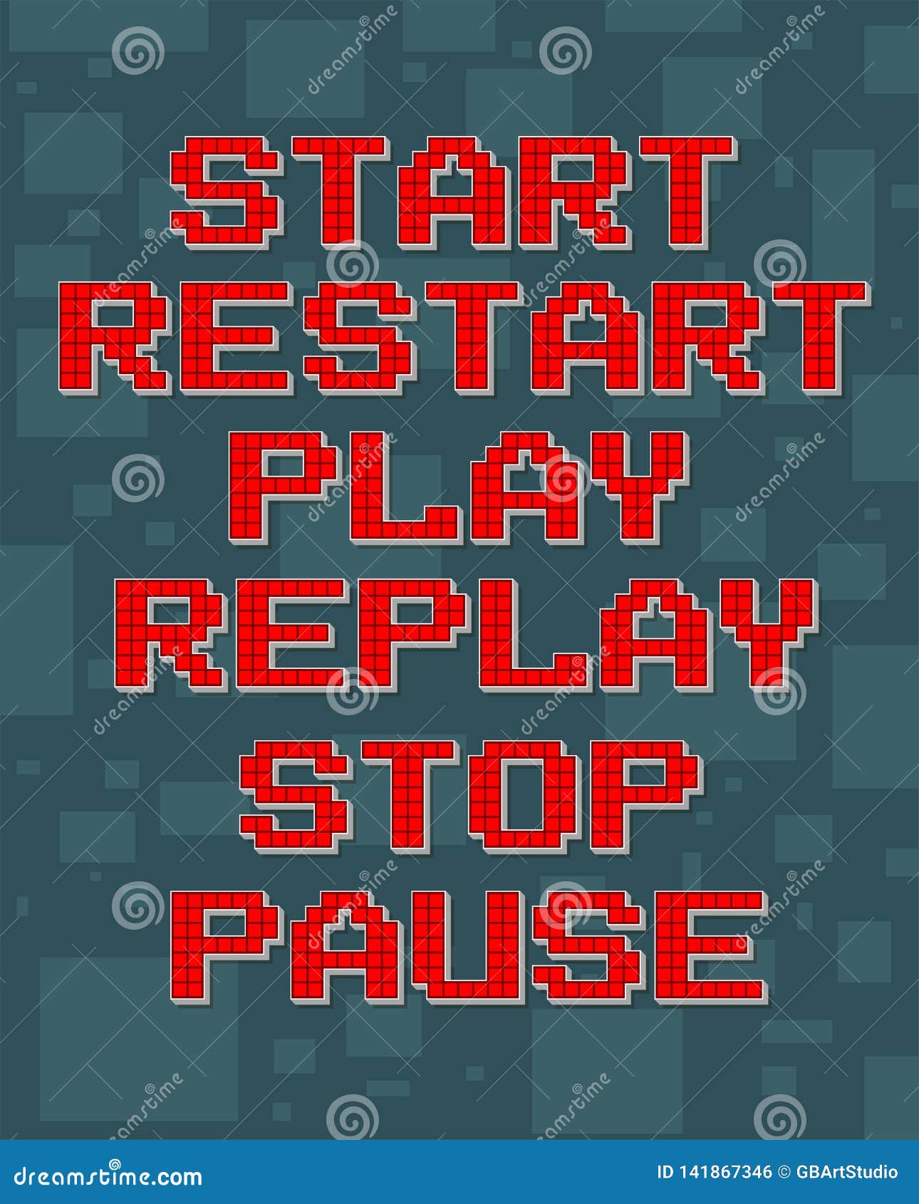 Red Pixel Retro Different Text for Video Games Set Stock Vector ...
