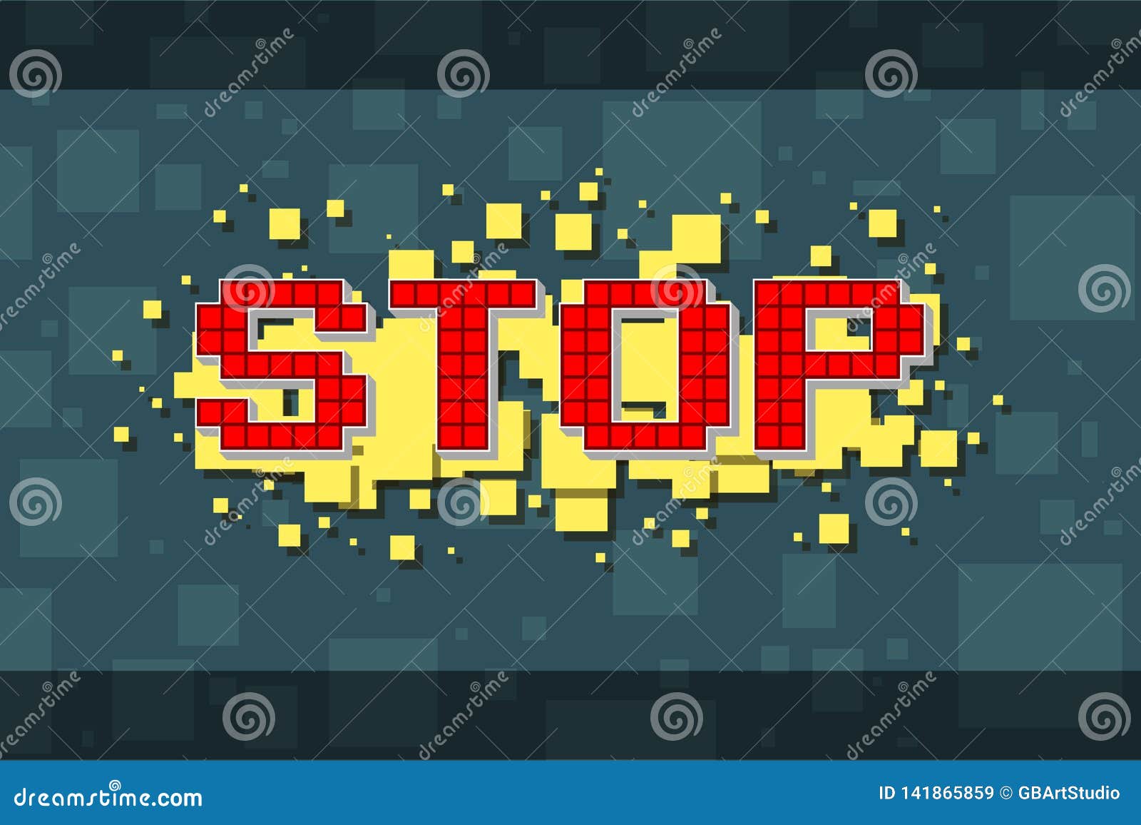 Red Pixel Retro Stop Button for Video Games Stock Vector - Illustration ...