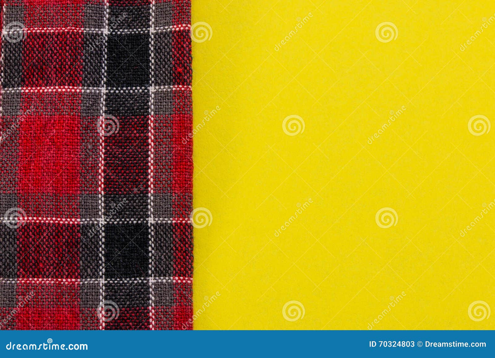 Red Plaid Fabric on Yellow Background Closeup Stock Image - Image of ...