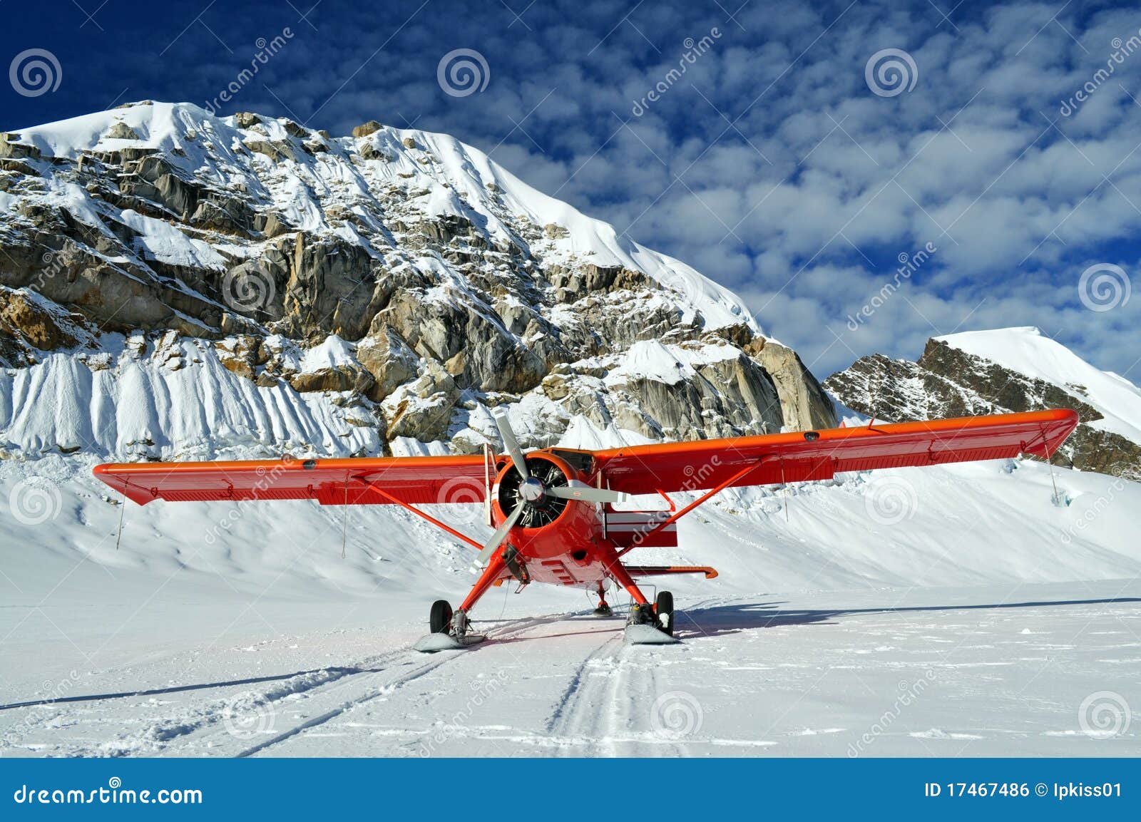 Red plane on a glacier stock photo. Image of cold, denali - 17467486