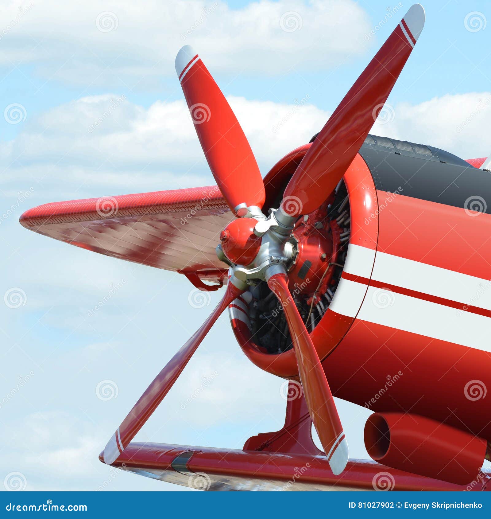 Red plane with propeller stock photo. Image of travel - 81027902