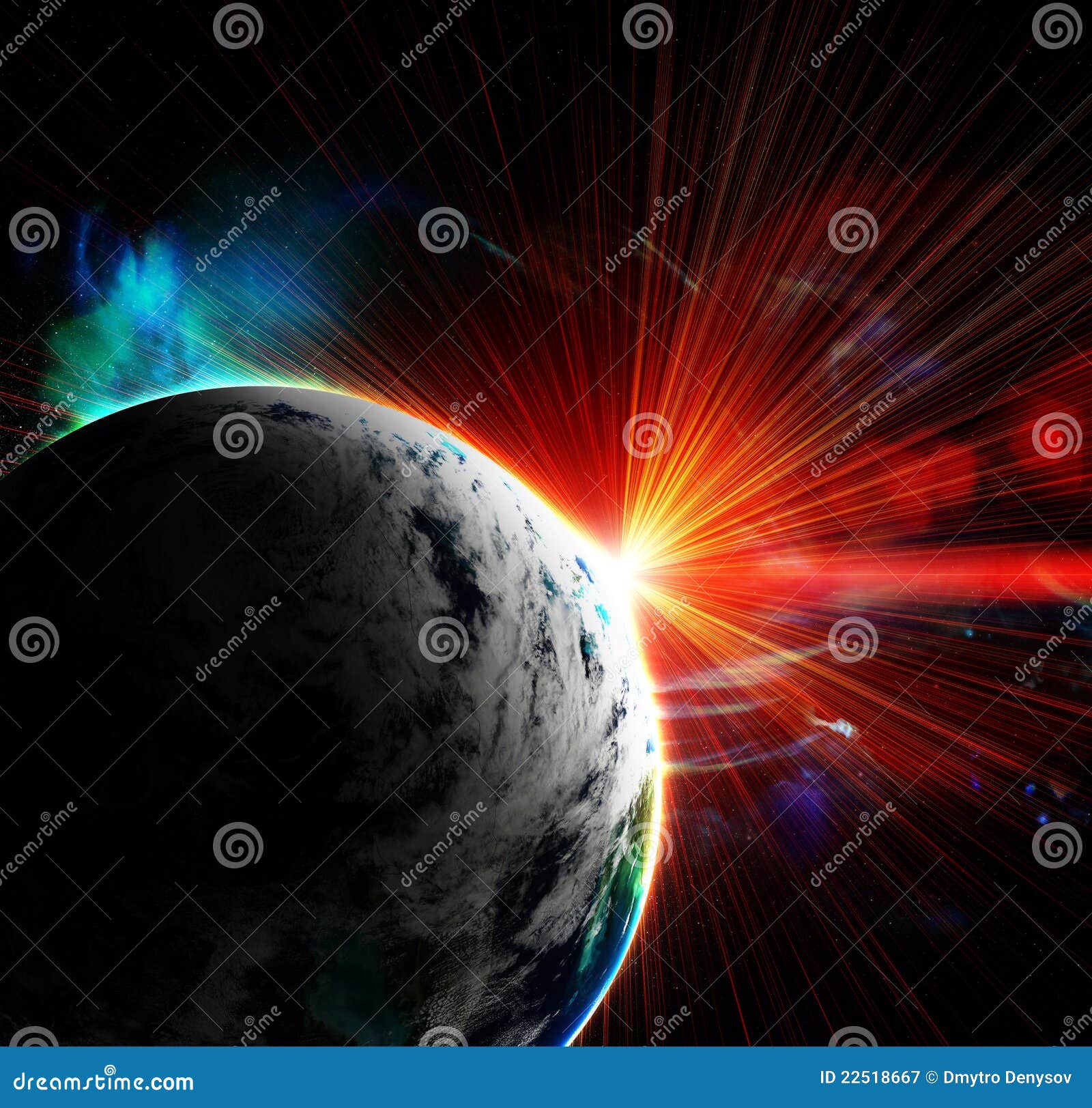 Red Planet with a Flash of Sun Stock Illustration - Illustration of ...