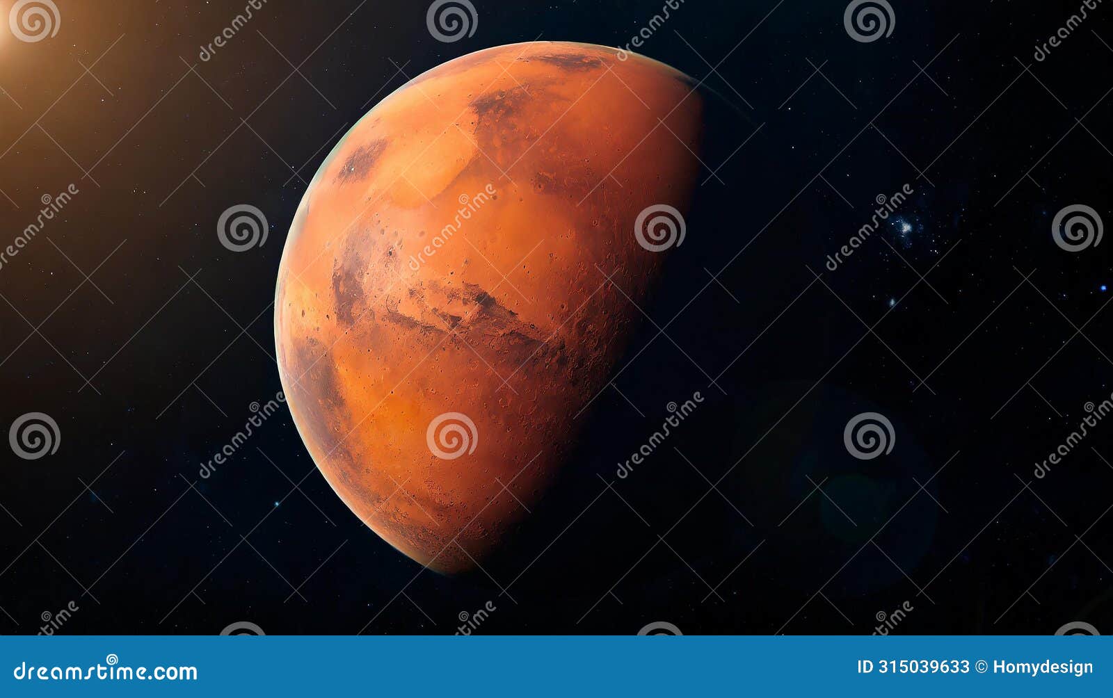 Red Planet Mars, with a Half-illuminated Surface Against a Backdrop of ...