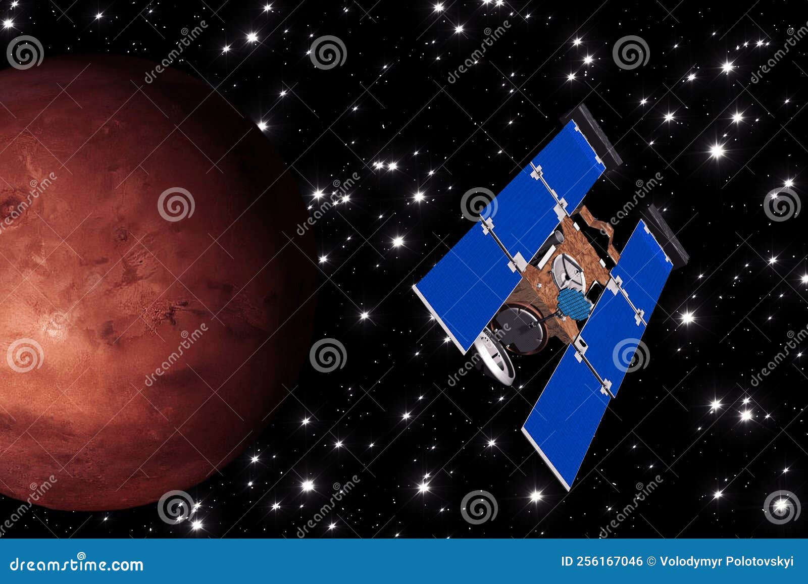 A Red Planet, Mars. and Satellite with Solar Panels. the Elements of ...