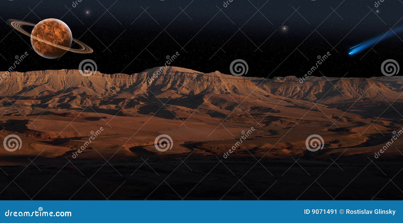 Red Planet (panorama). stock illustration. Illustration of mountain ...