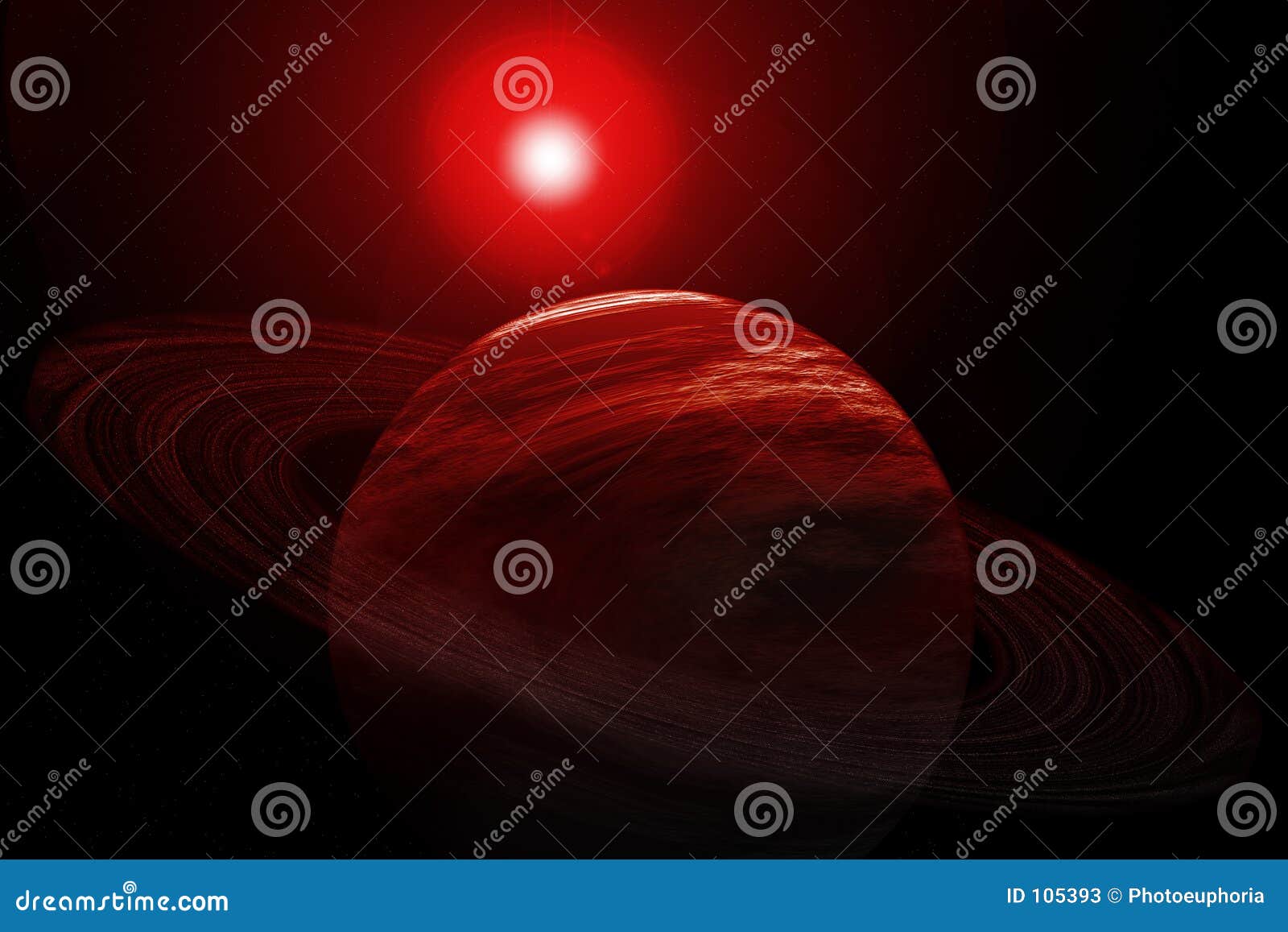 Red Planet with Rings, Stars and Sun Stock Illustration - Illustration ...