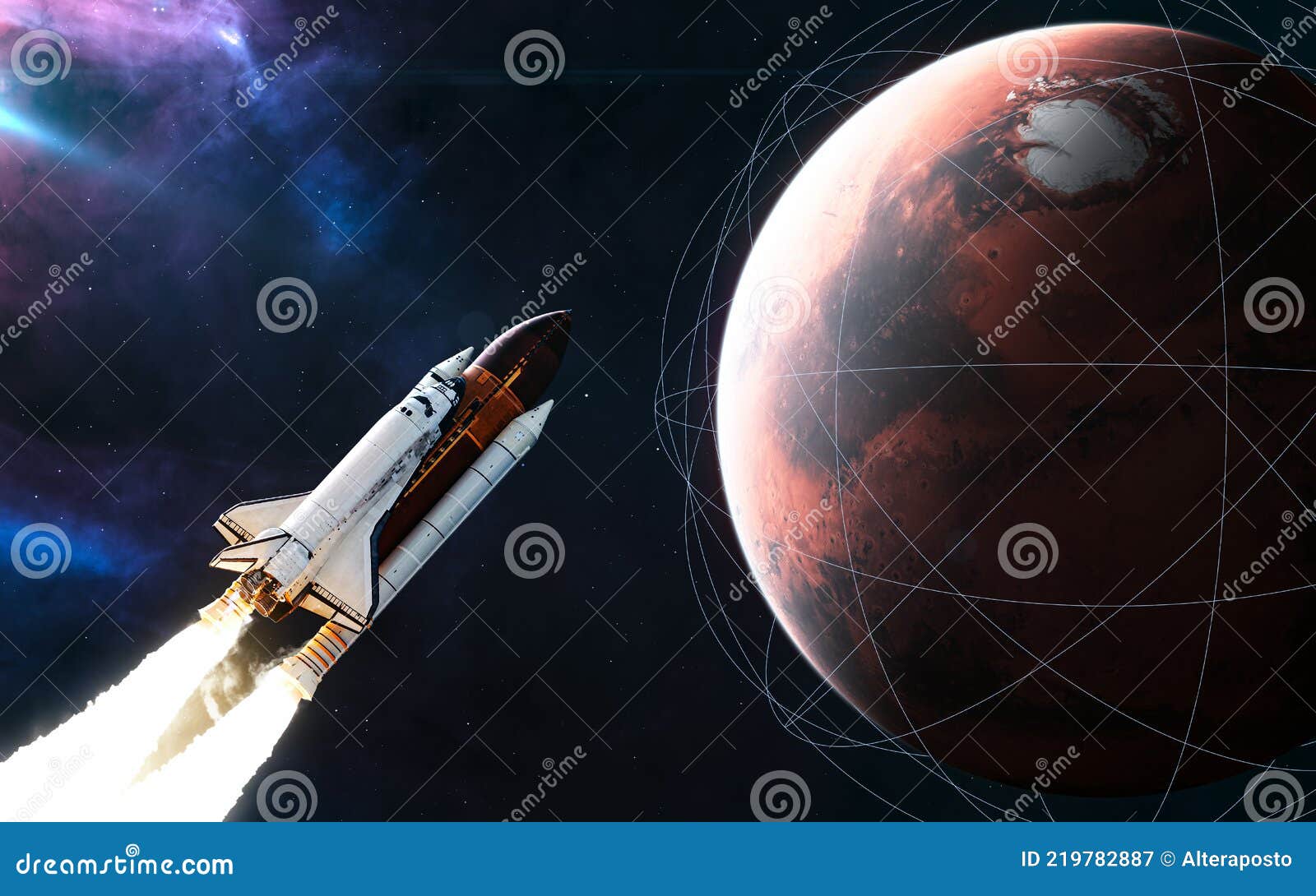 The Red Planet of Solar System. Mars. Visualization of Satellite Orbits ...