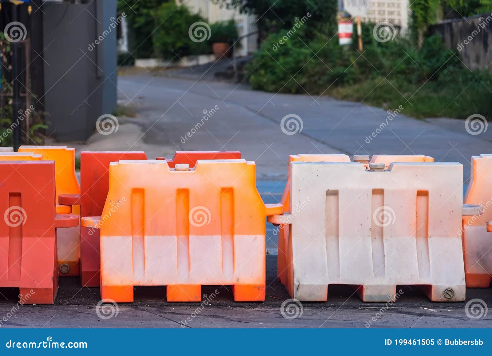 Red Plastic Barriers Standing on the Road Stock Image - Image of road ...