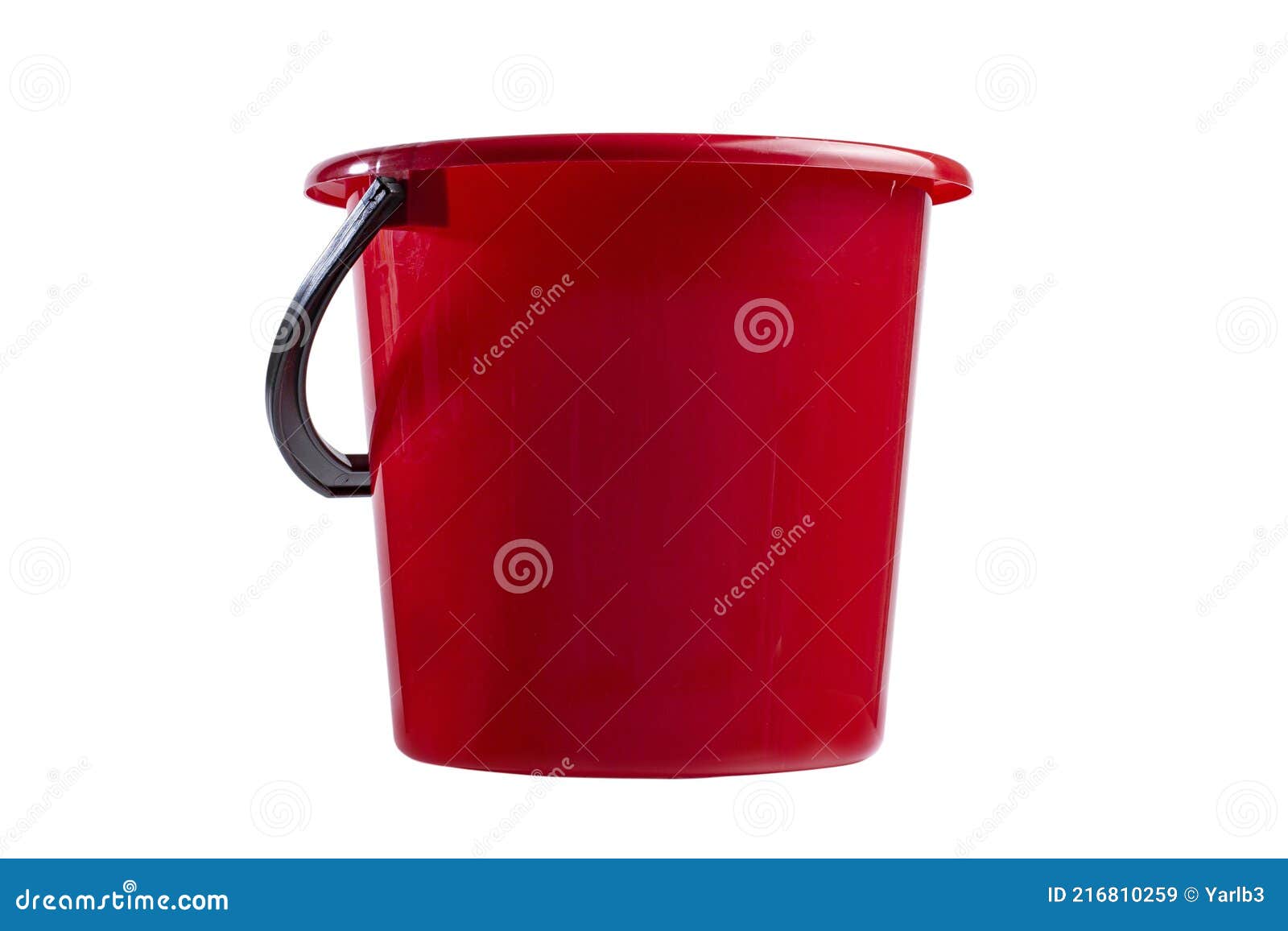 Red Plastic Bucket on White Isolated, Closeup Stock Image - Image of ...
