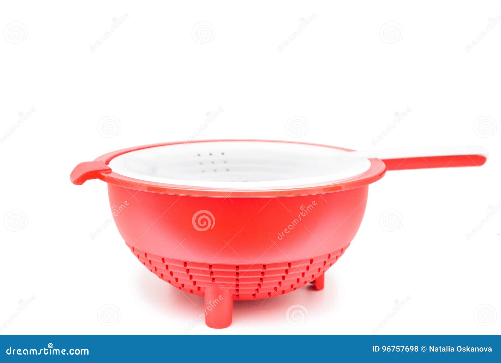 Red Plastic Colander Isolated on White Background Stock Photo - Image ...