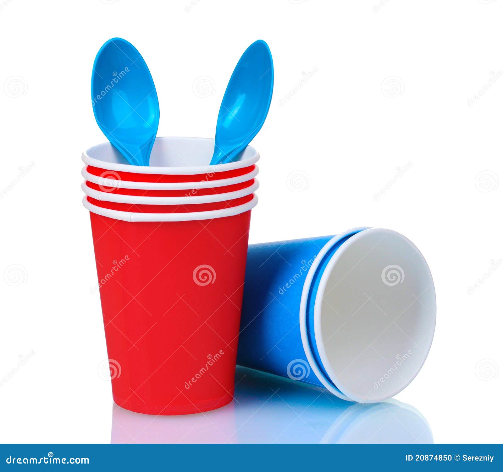 Red Plastic Cups and Blue Spoons Stock Photo - Image of plastic ...