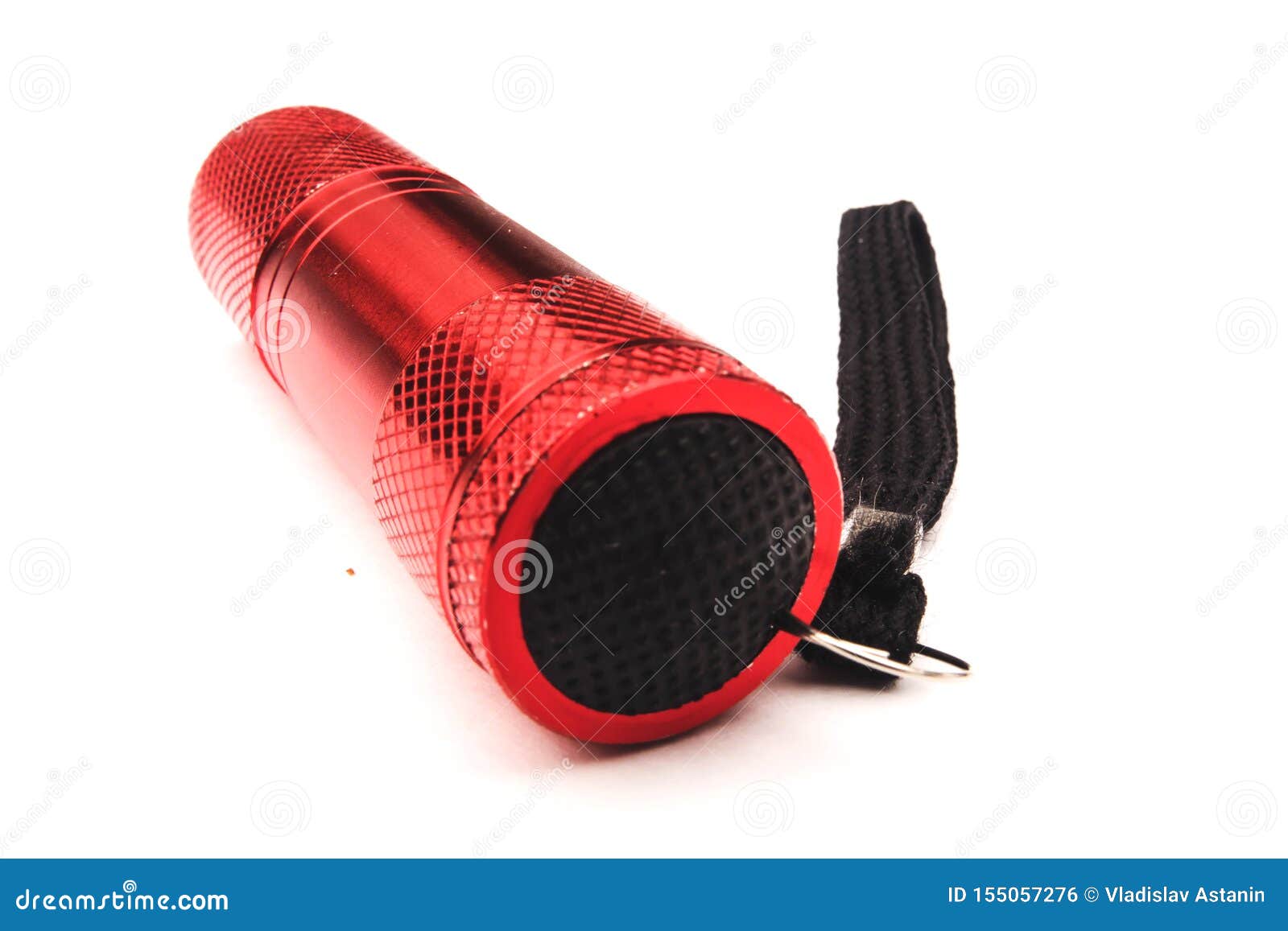 Red Plastic Flashlight Isolated on White Background. Back Part Stock ...