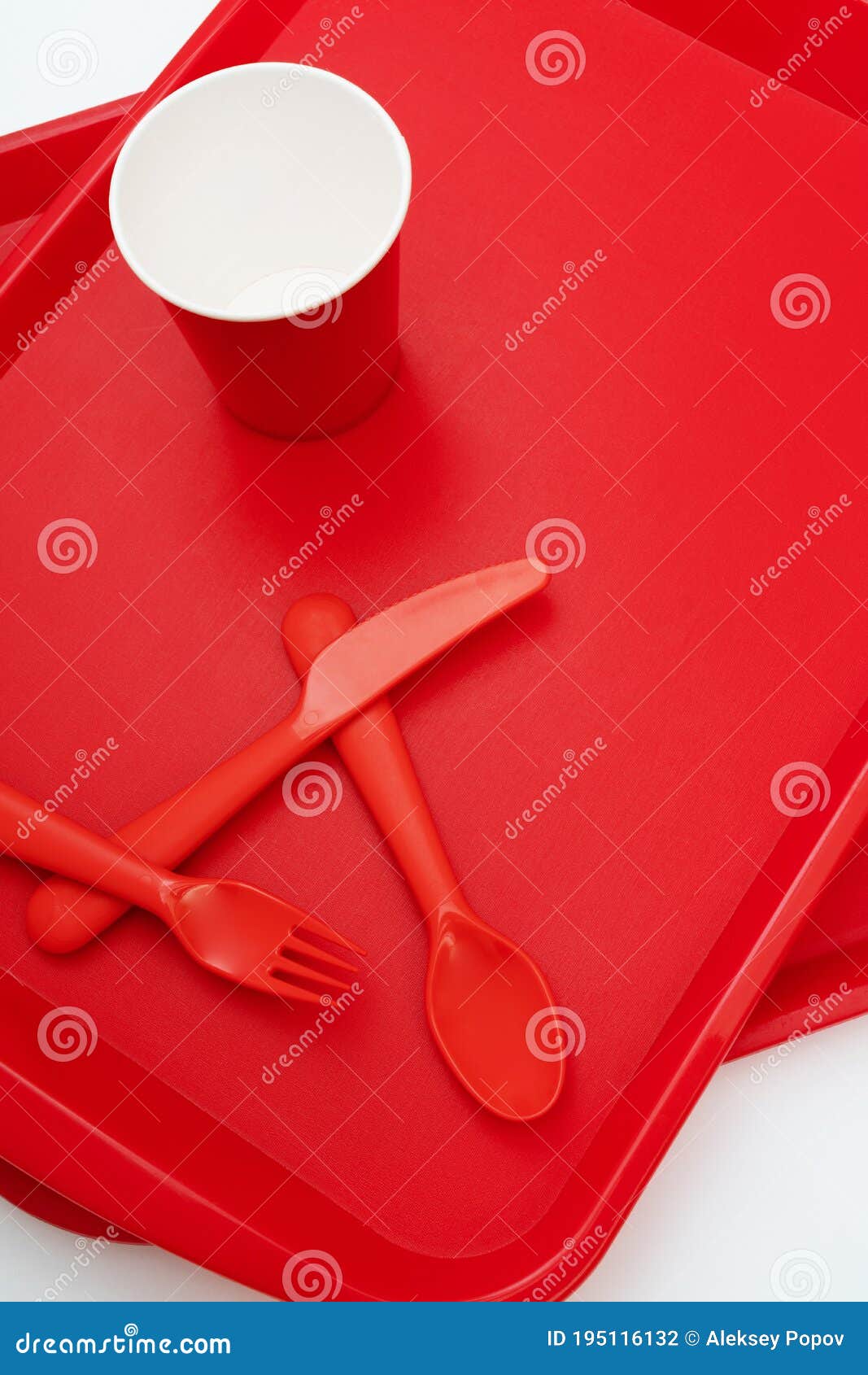 Red plastic food tray. stock photo. Image of dinner - 195116132