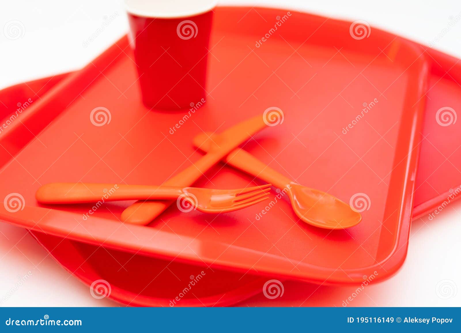 Red plastic food tray. stock image. Image of empty, restaurant - 195116149