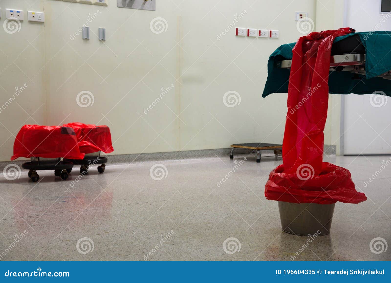 Red Plastic and Garbage Bins in Operating Room Stock Image - Image of ...