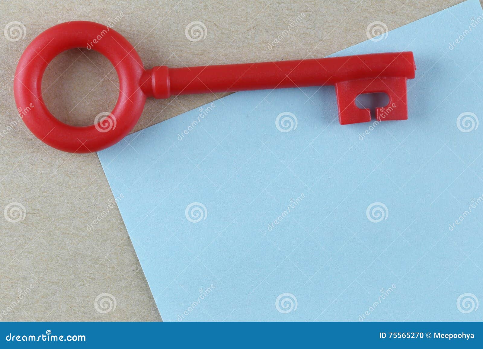 Red Plastic Key is Placed on Blue Paper Note. Stock Photo - Image of ...