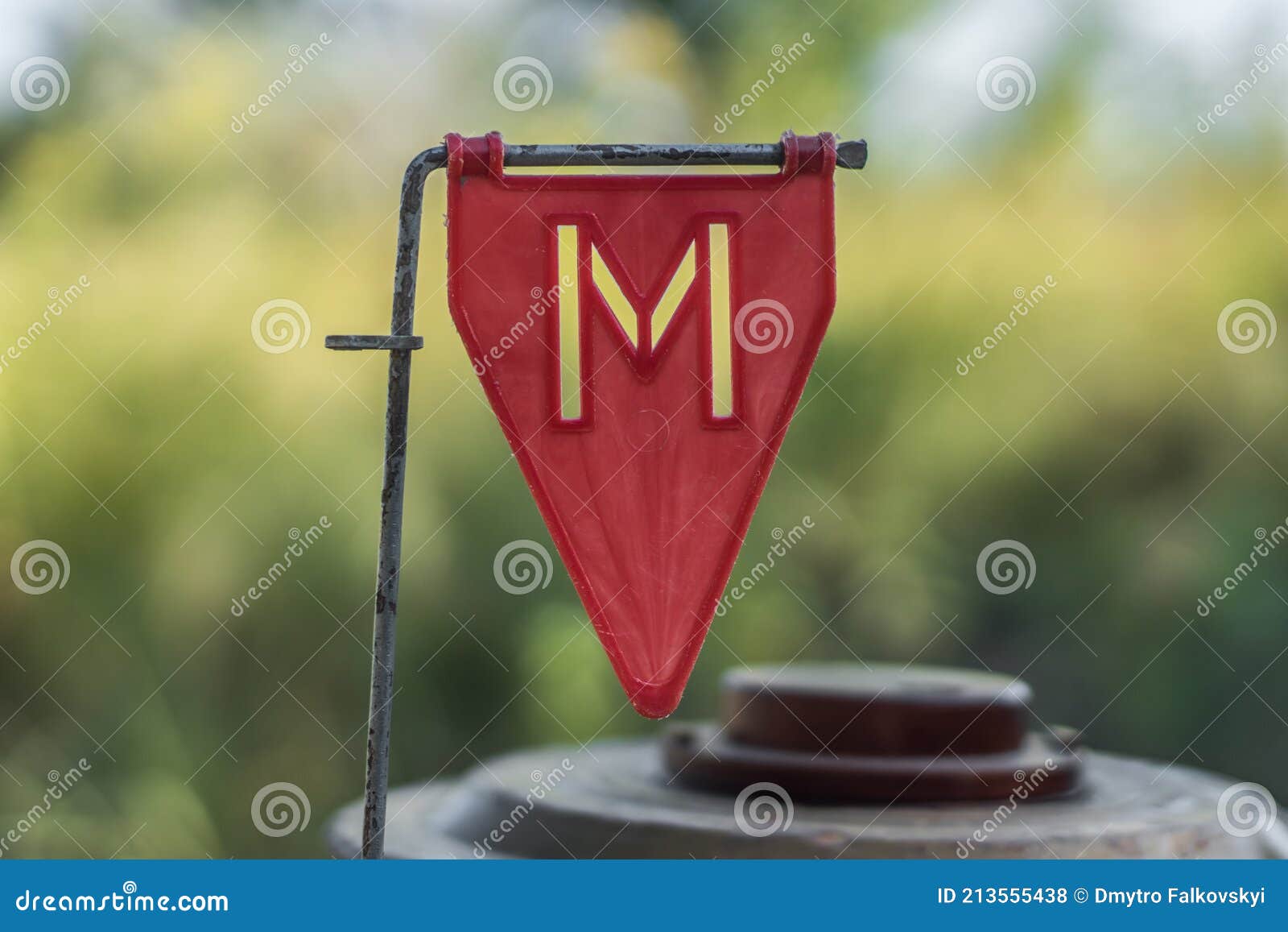 Red Plastic Minefield Pointer with a Mine Stock Photo - Image of grass ...