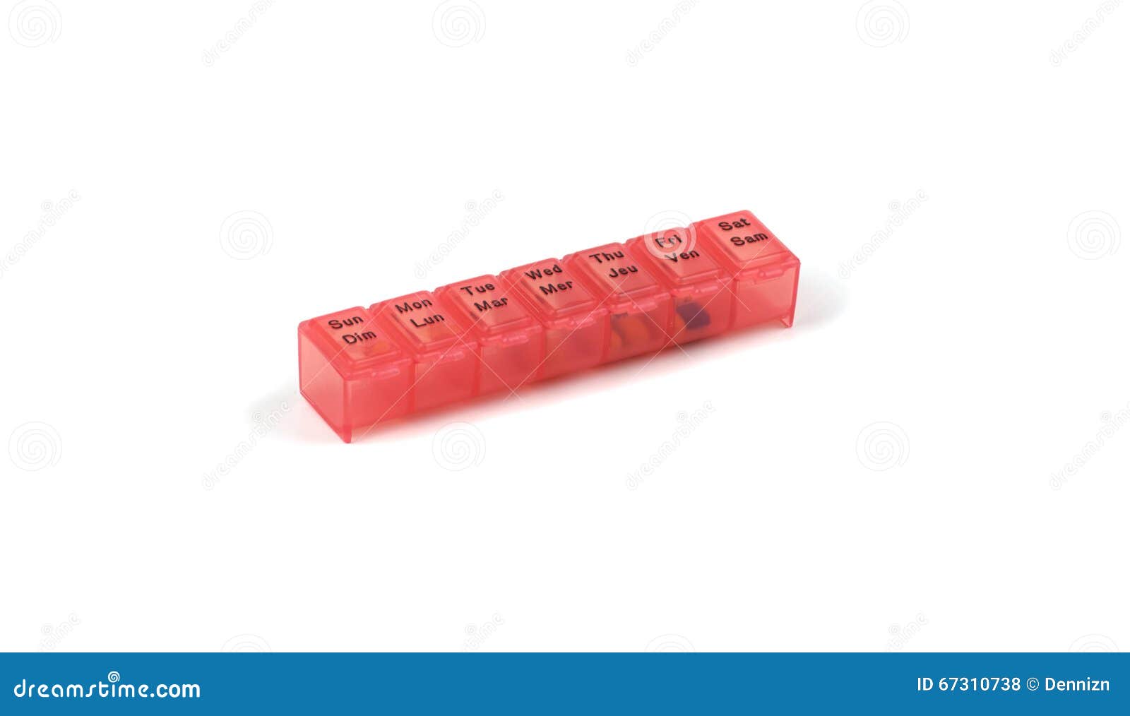Red Plastic Pill Container. Stock Photo - Image of capsules, blue: 67310738